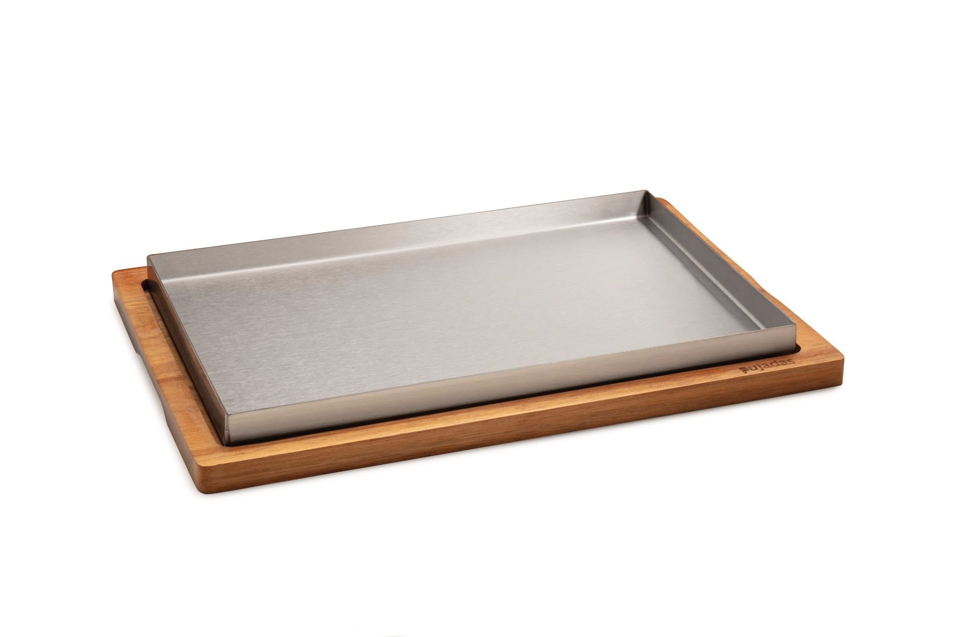 Stainless steel tray 29.5 x 19.5 cm 0.95 L with wood base 33 x 23 cm ...